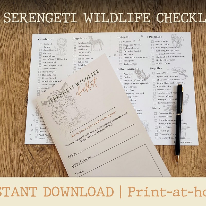 Safari Animals Checklist - Etsy