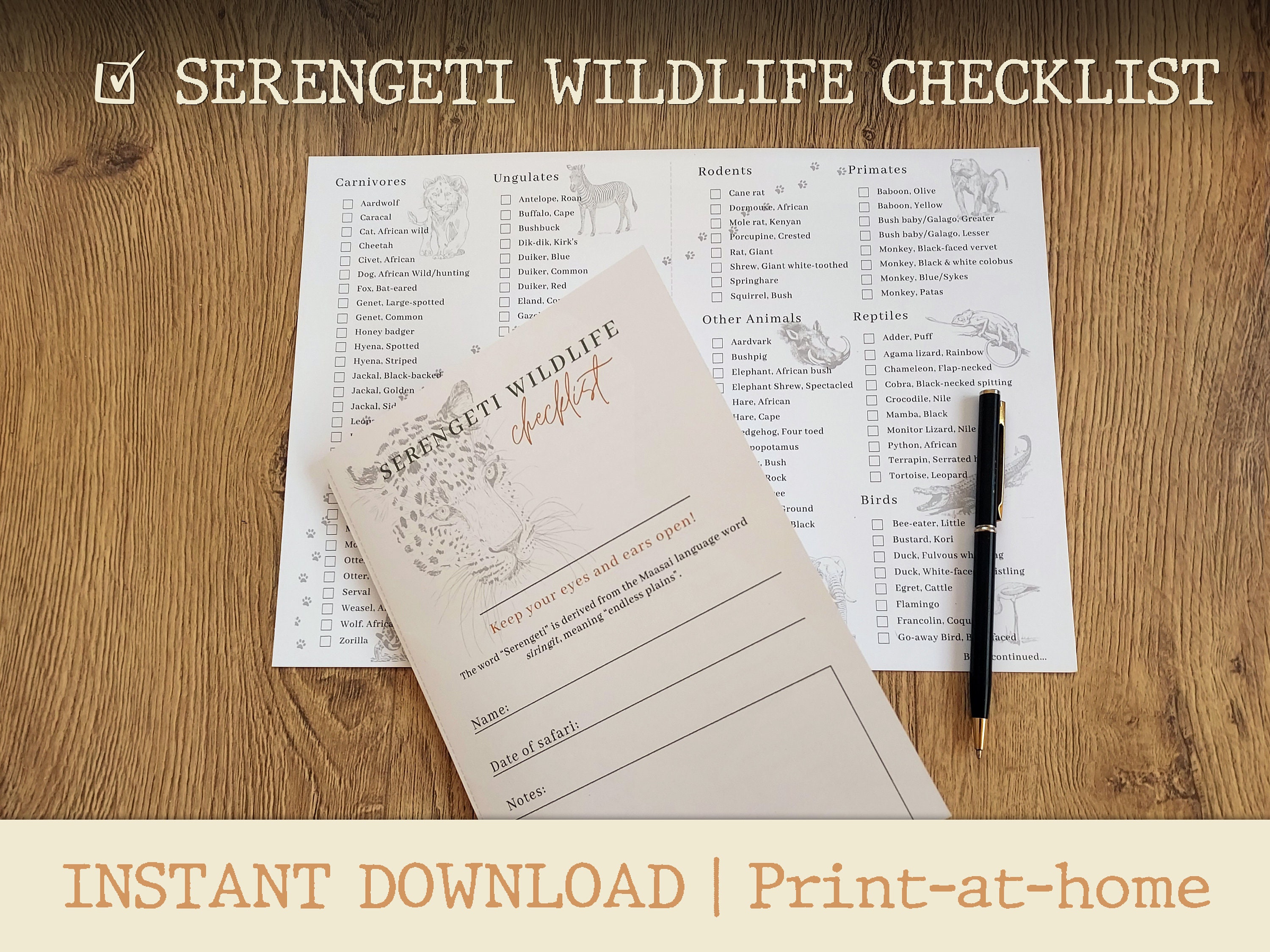 Printable Serengeti Wildlife Safari Checklist: Animals, Birds ...