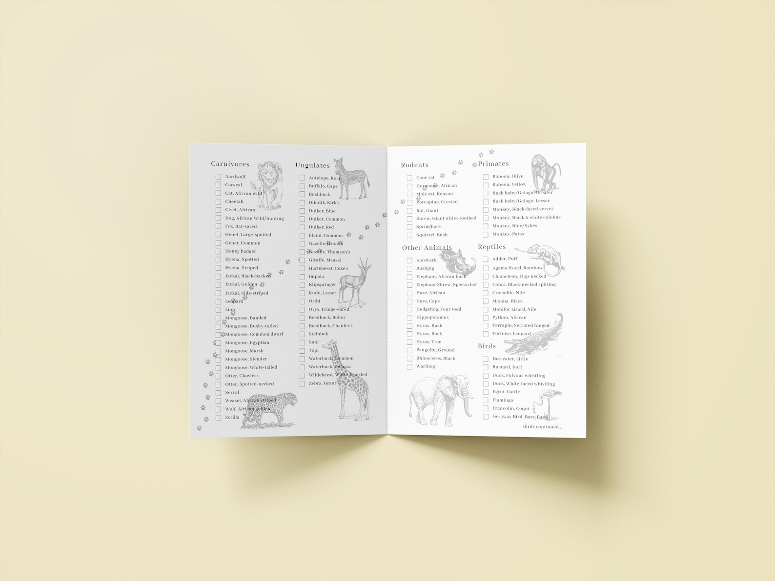 Printable Serengeti Wildlife Safari Checklist: Animals, Birds ...