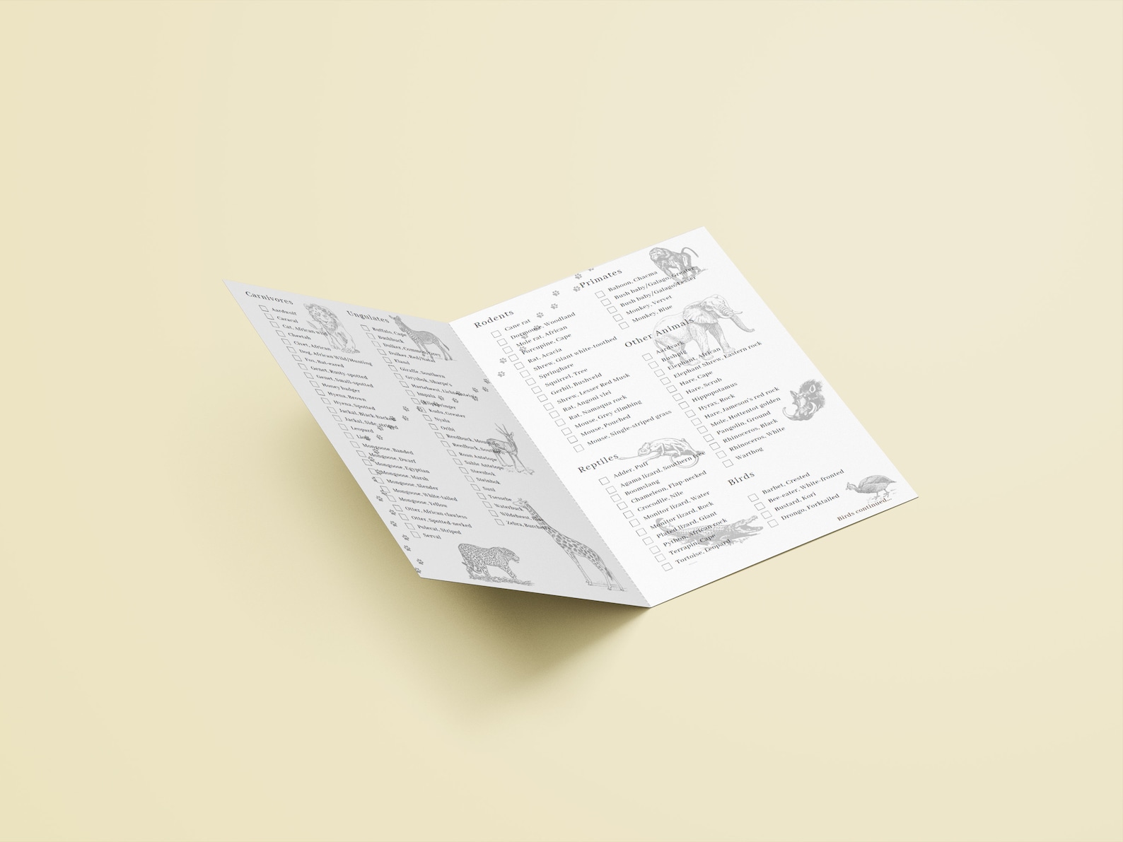 Printable Kruger Wildlife Safari Checklist - Animals, Birds & Reptiles ...