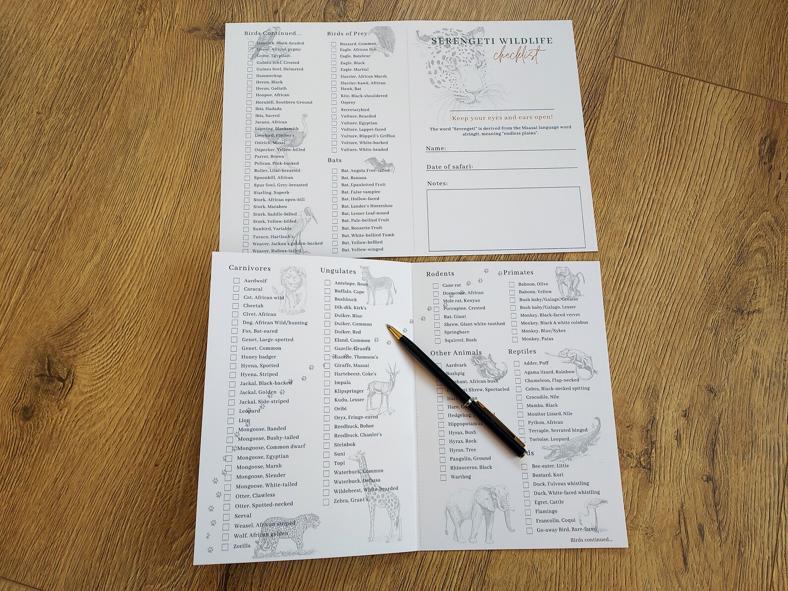 Printable Serengeti Wildlife Safari Checklist: Animals Birds | Etsy