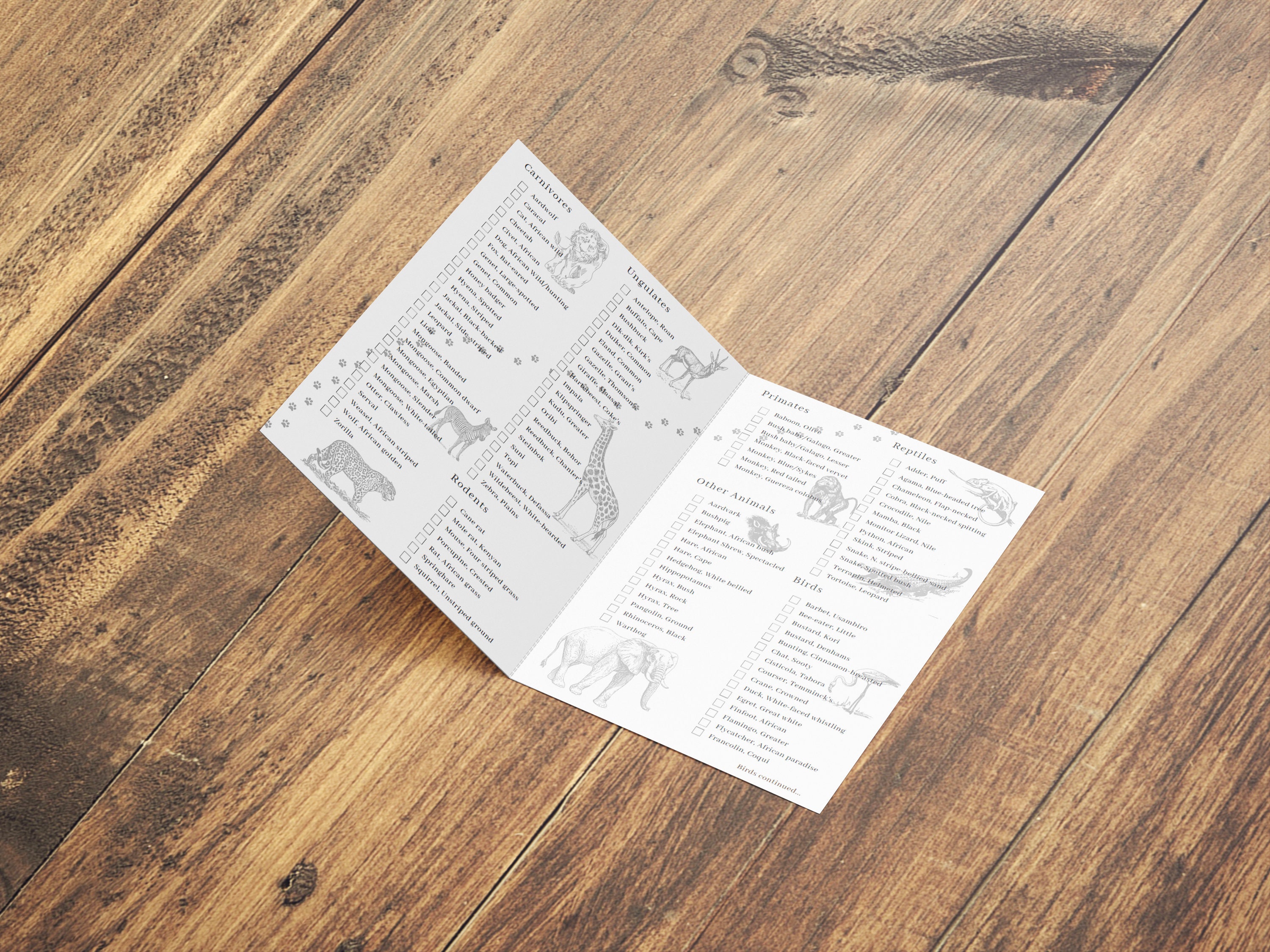 Printable Masai Mara Wildlife Safari Checklist - Animals, Birds ...