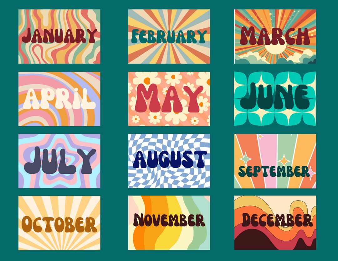 Retro Months of the Year Postcard Gift Set - Etsy
