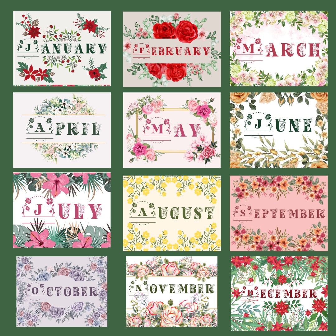 Elegant Floral Months of the Year Postcard Bundle - Etsy