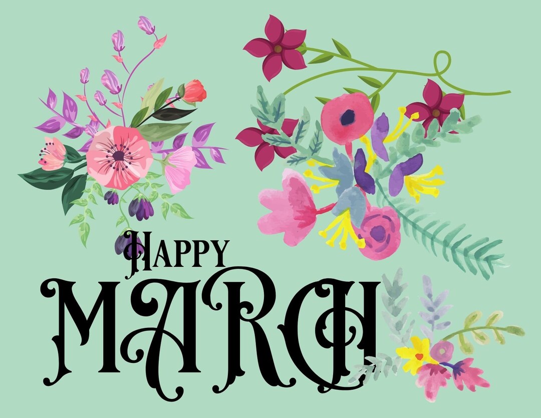 Happy March Postcard, Flower and Spring Themed Card, Collectible Months ...