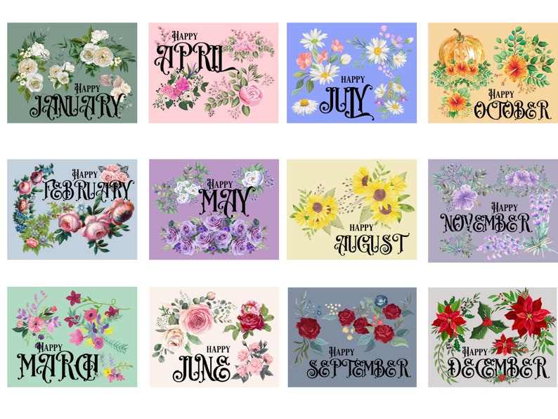 Festive Months of the Year Postcard Bundle, Gift for Postcard Collector ...