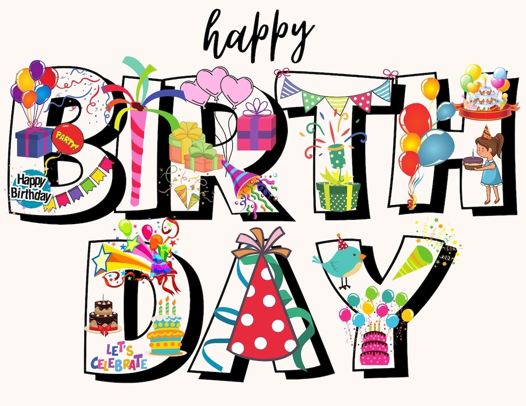 Happy Birthday Postcard, Whimsical Birthday Card, Festive Birthday ...