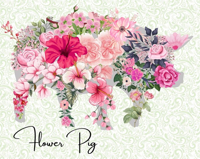 Pig Postcard With Flowers - Etsy