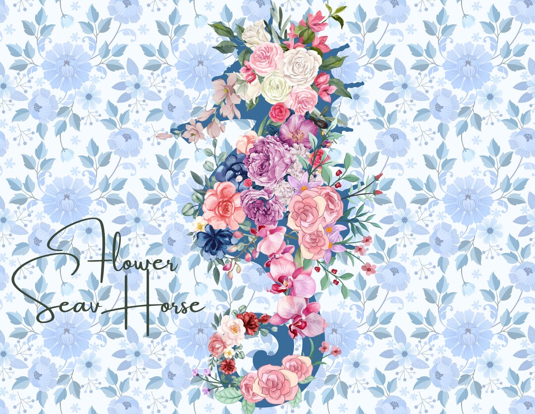 Seahorse Postcard With Flowers - Etsy