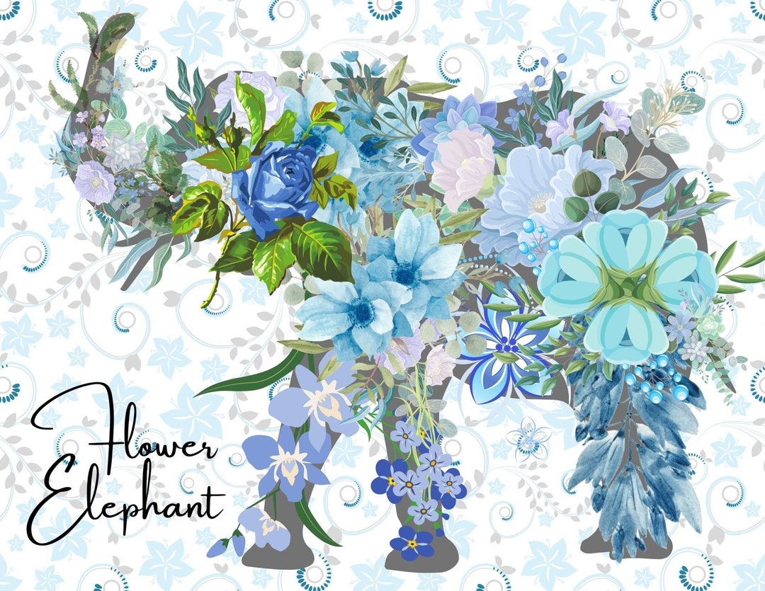 Elephant Postcard With Flowers - Etsy