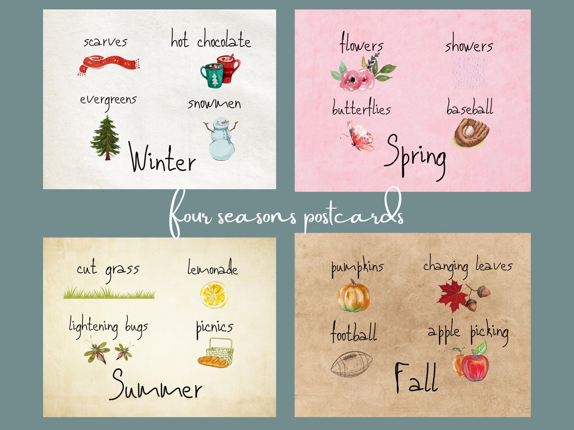 Winter Spring Summer and Fall Postcard Set Post Crossing | Etsy