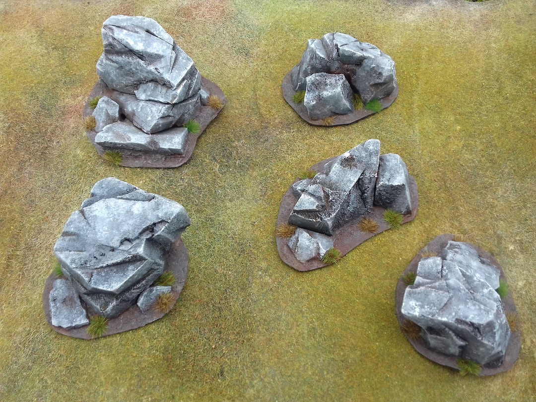 5 Piece Big Rocky Boulder Outcrop Scatter Terrain Set - Dnd / Wargaming ...