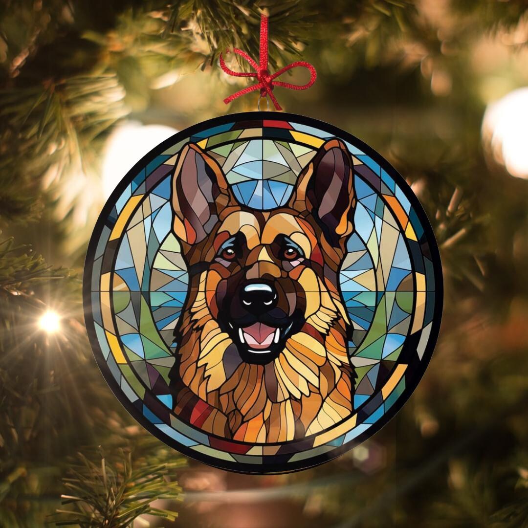 Tri-color German Shepherd: Stained Glass-style Christmas Ornament ...