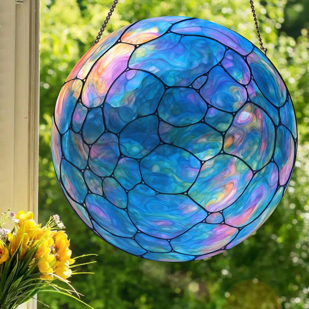 Iridescent Bubble: Stained Glass Style Window Hanging Made With Real ...