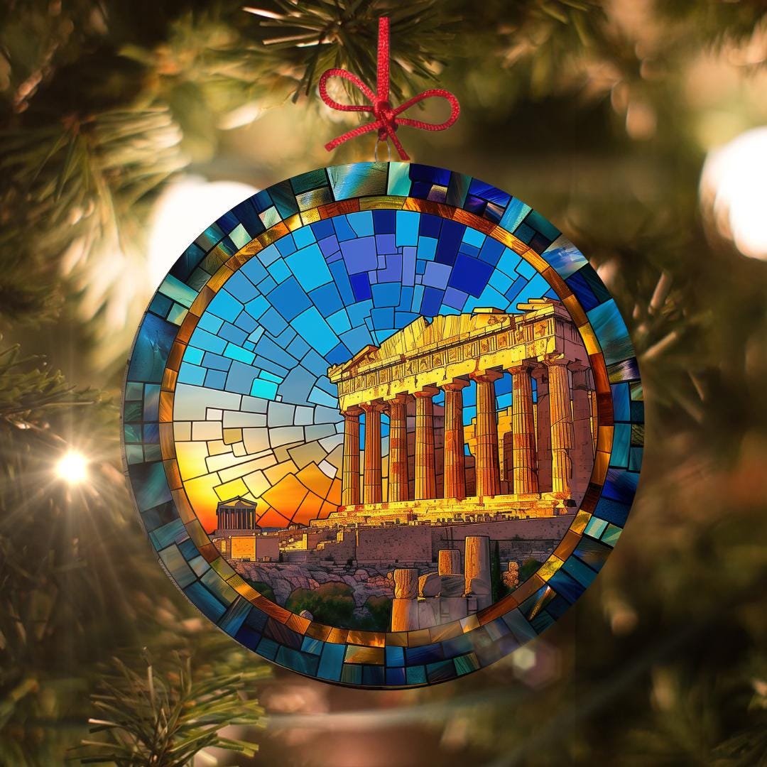 The Acropolis - Athens, Greece: Stained Glass-style Christmas Ornament ...