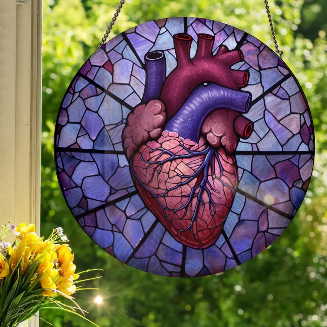 Anatomical Heart: Stained Glass Style Window Hanging - Etsy