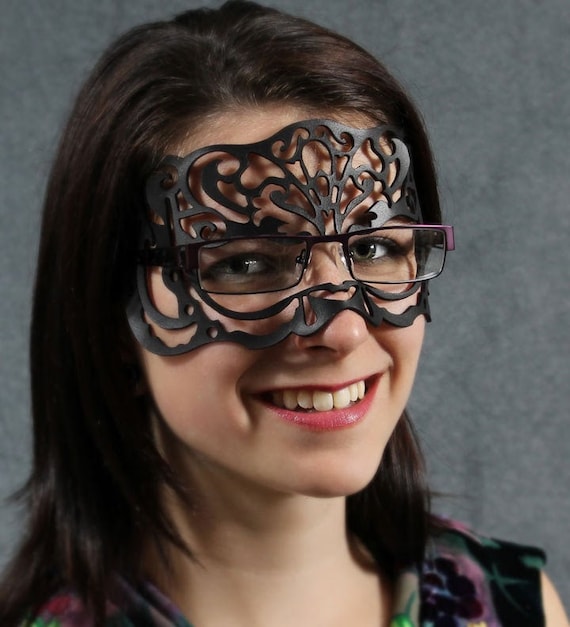 Victoriana Leather Mask for Eyeglasses in Black | Etsy