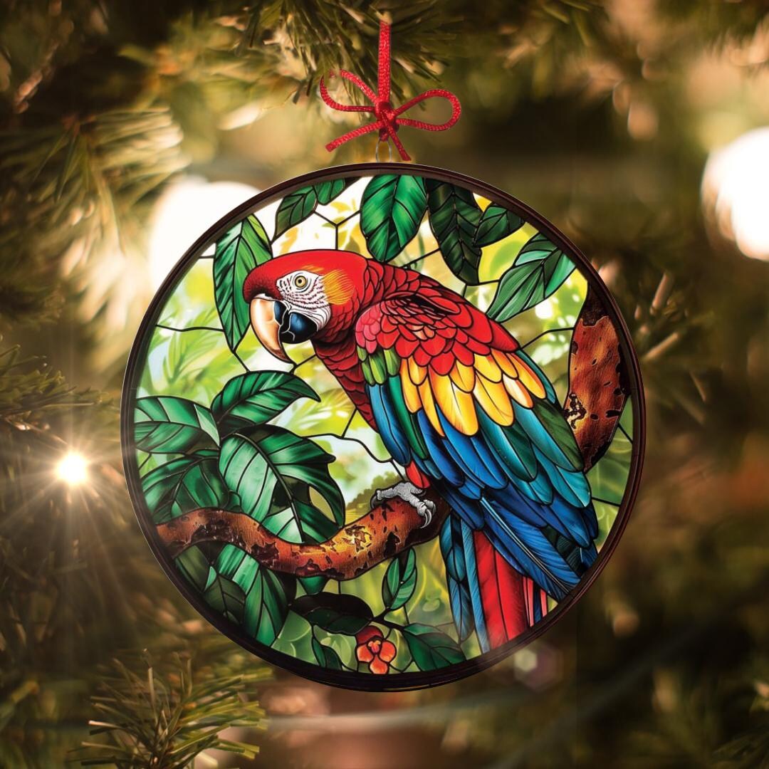 Scarlet Macaw: Stained Glass-style Christmas Ornament - Made With Real ...