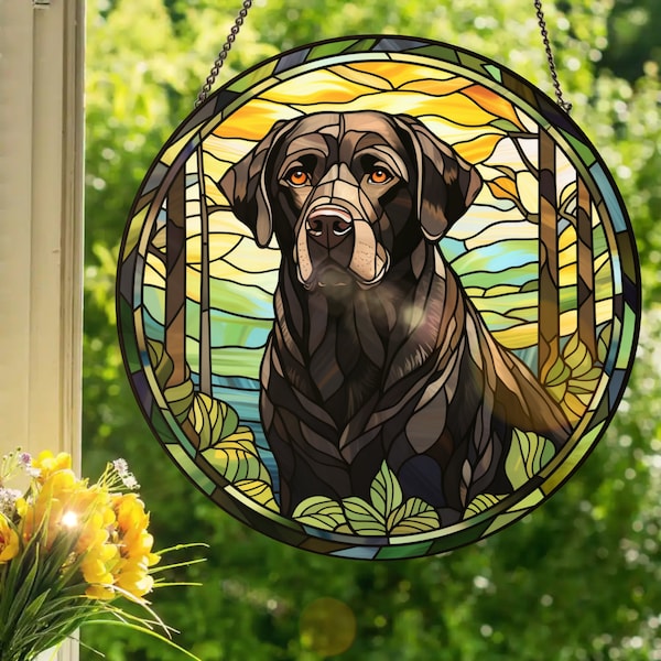 Black Lab Stained Glass Window - Etsy