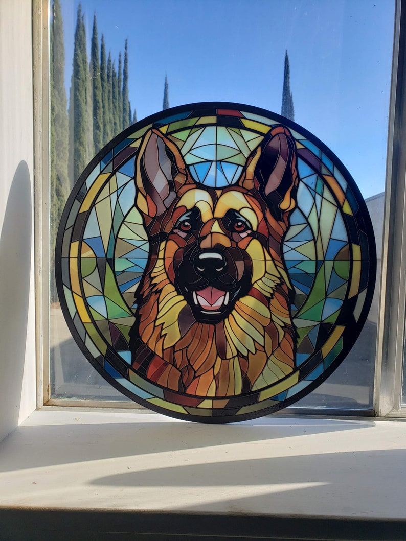 Tri-color German Shepherd: Stained Glass Style Window Hanging - Etsy