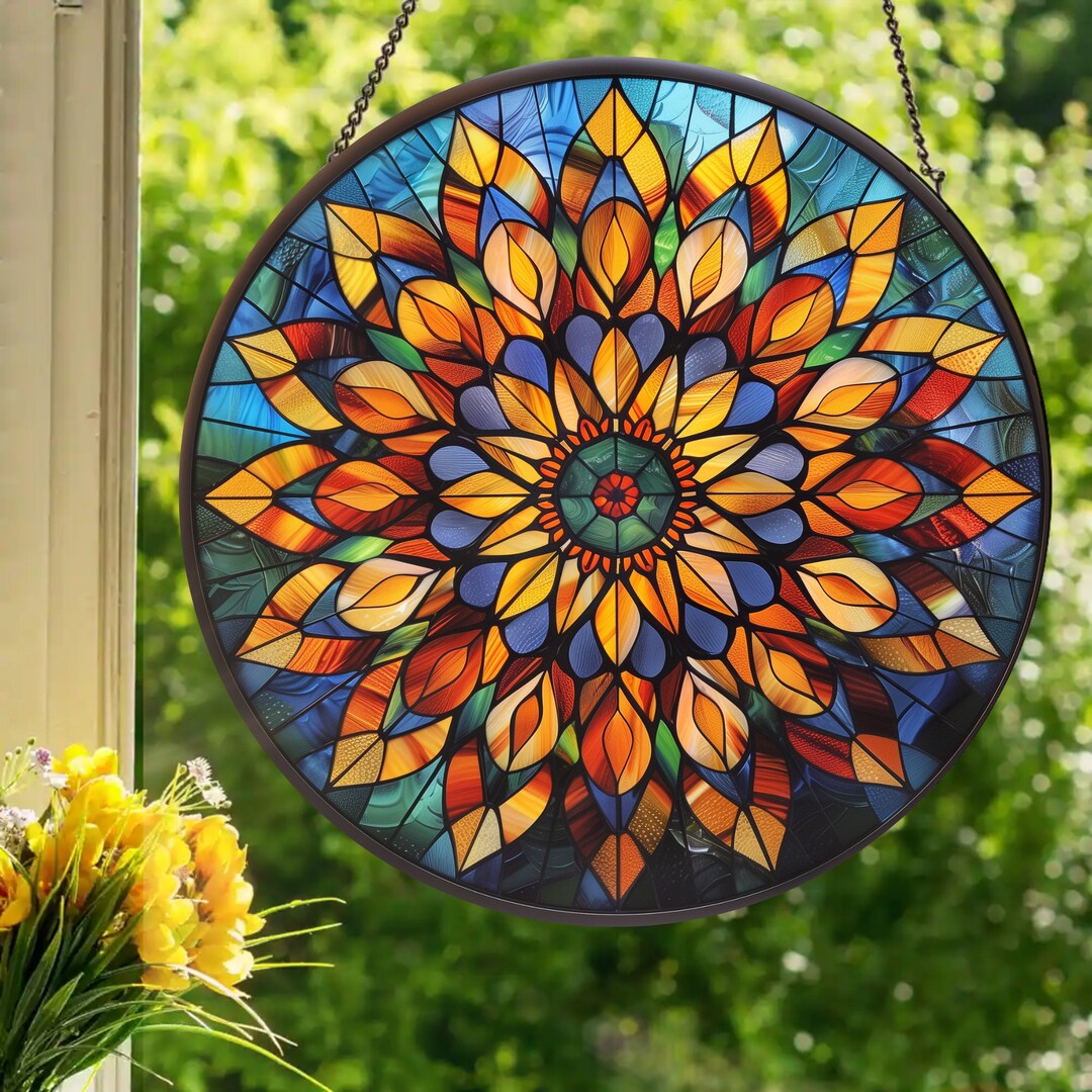 Jeweled Mandala: Stained Glass Style Wall or Window Hanging Made With ...