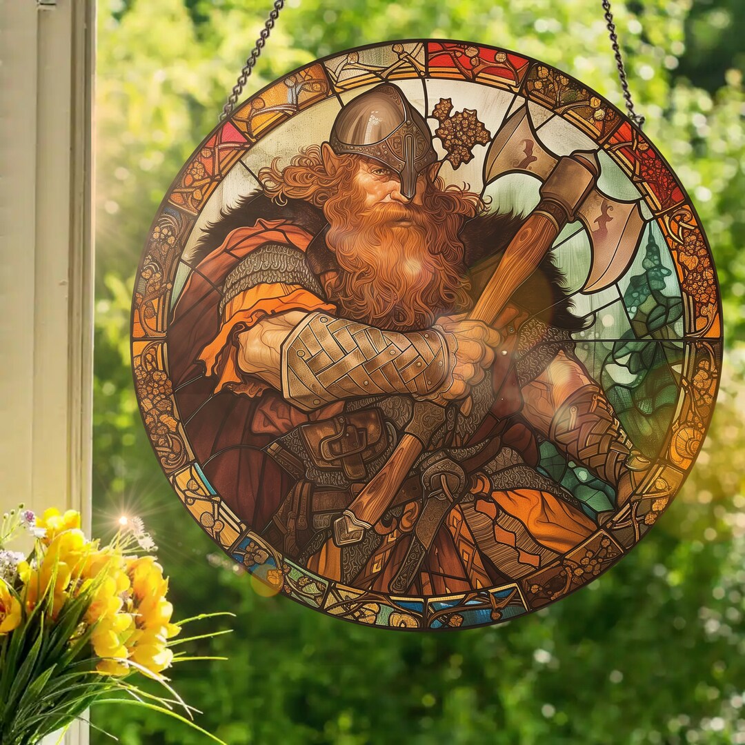 Emberwick the Dwarf With His Battle Axe: Stained Glass Style Wall or ...