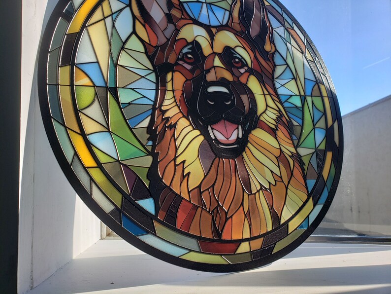 Tri-color German Shepherd: Stained Glass Style Window Hanging - Etsy
