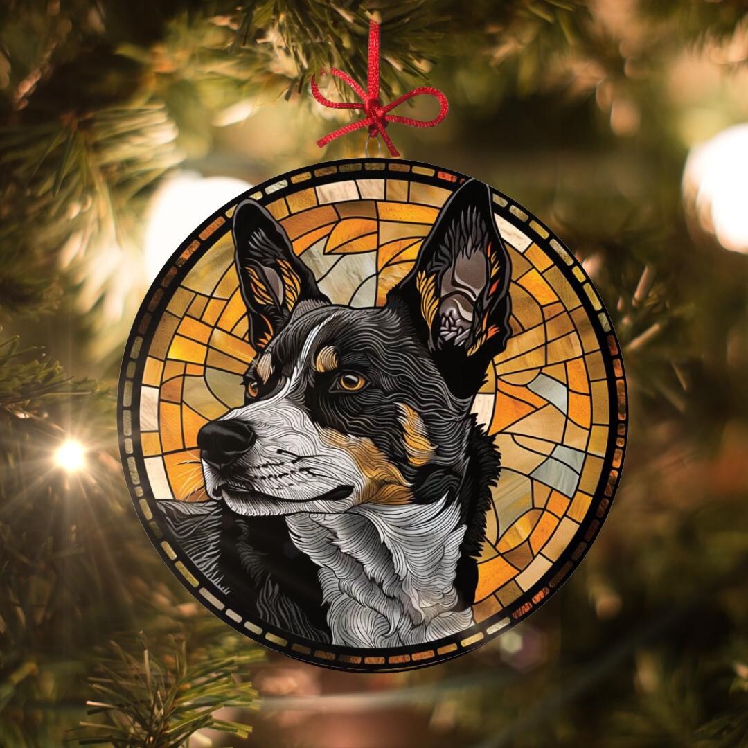 Tri-color Cattle Dog: Stained Glass-style Christmas Ornament - Made ...