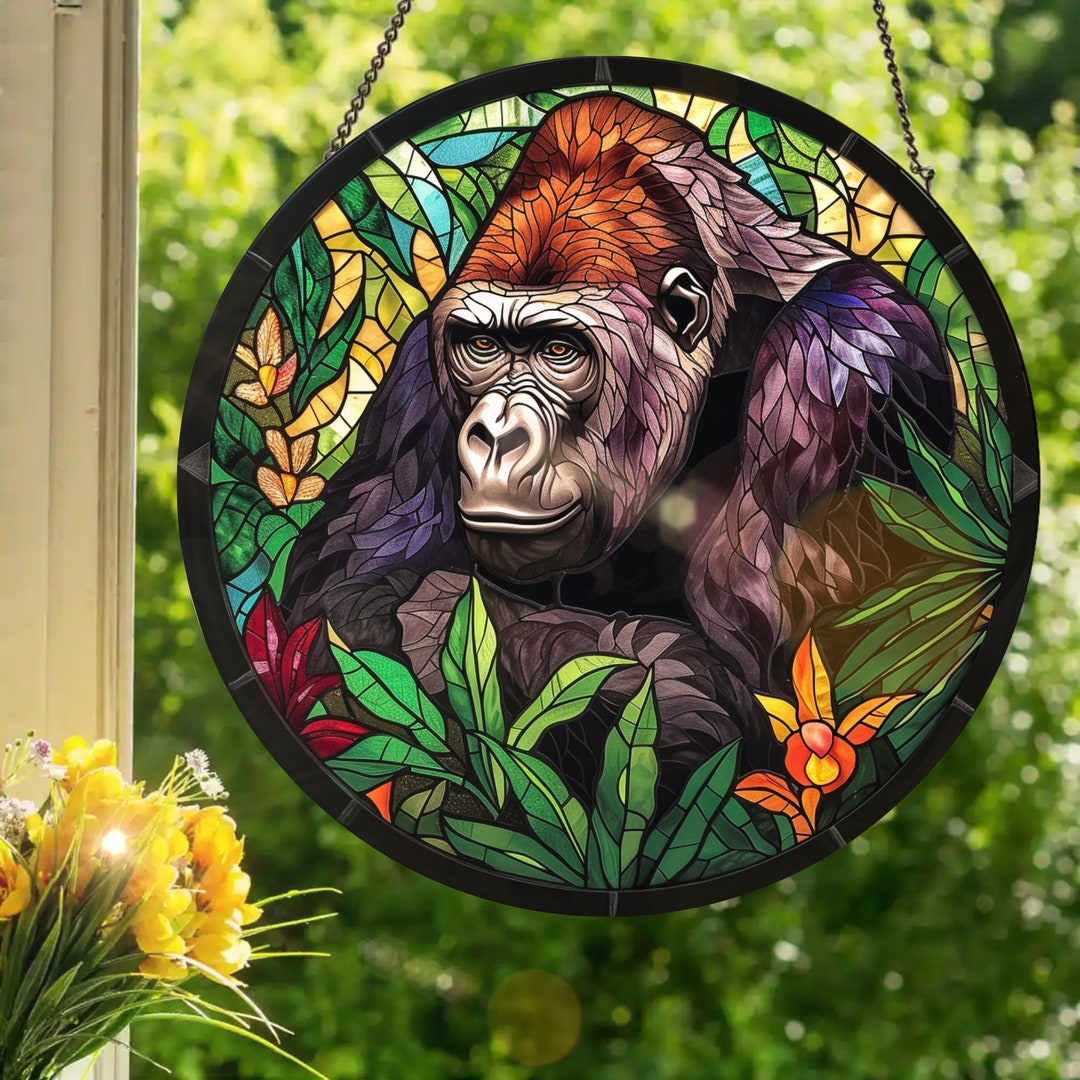 Silverback Gorilla: Stained Glass Style Wall or Window Hanging - Etsy