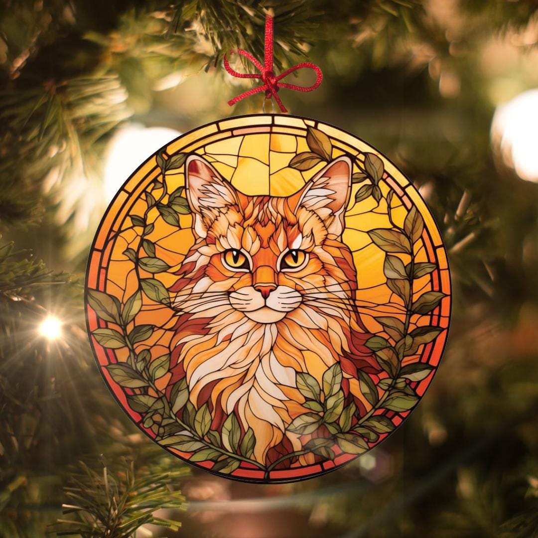 Orange Cat: Stained Glass-style Christmas Ornament - Made With Real ...