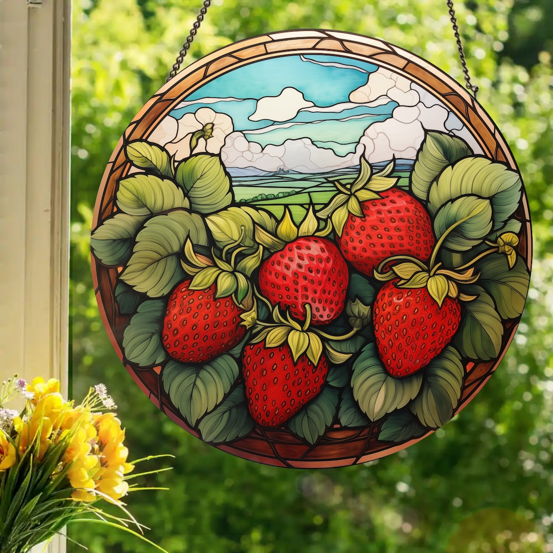 Sunny Strawberries: Stained Glass Style Wall or Window Hanging - Etsy