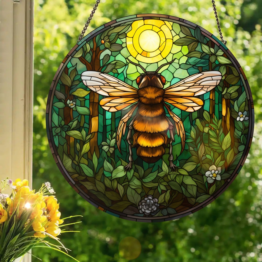 Sunshine Bumblebee: Stained Glass Style Wall or Window Hanging - Etsy