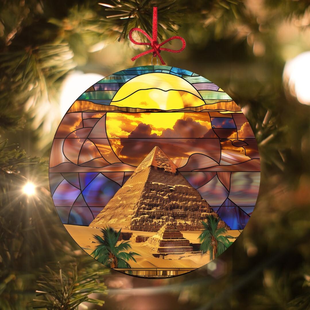 The Great Pyramid - Giza, Egypt: Stained Glass-style Christmas Ornament ...