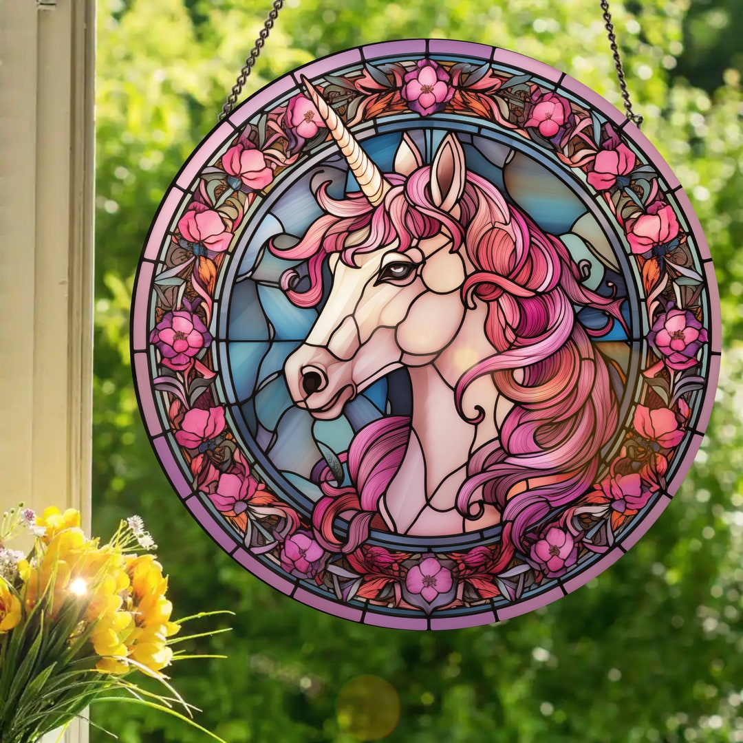 Pink Unicorn: Stained Glass Style Wall or Window Hanging - Etsy