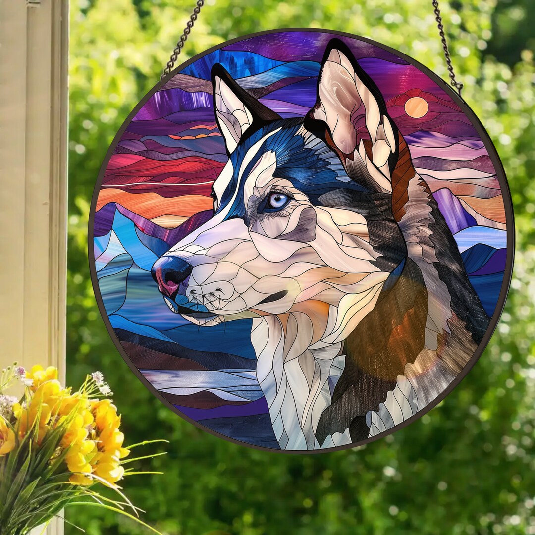 Siberian Husky: Stained Glass Style Wall or Window Hanging - Etsy