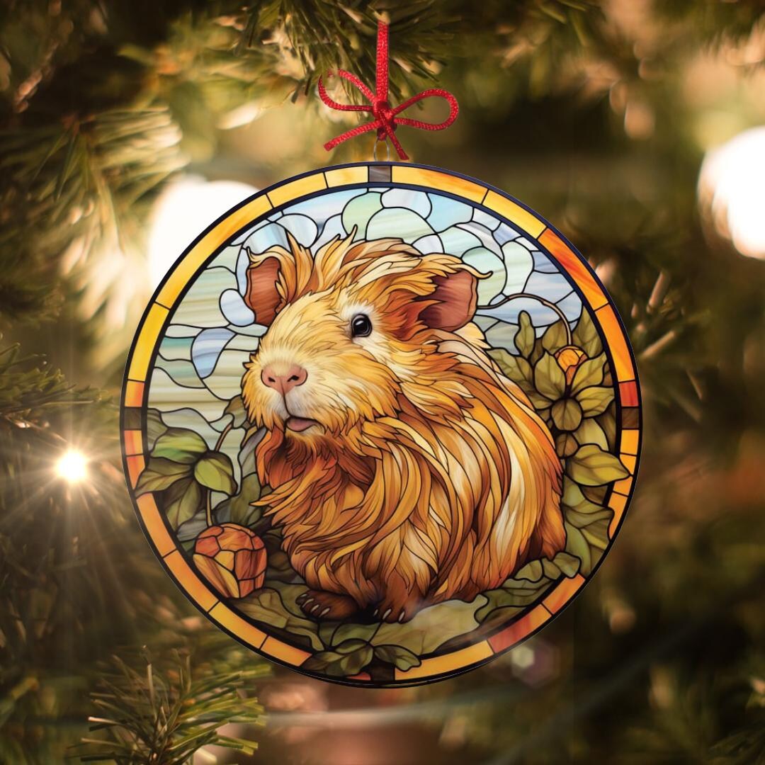 Buff Guinea Pig: Stained Glass-style Christmas Ornament - Etsy