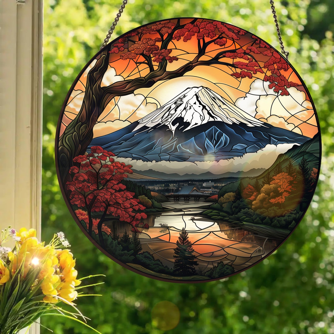 Mount Fuji Honshu, Japan: Stained Glass Style Wall or Window Hanging - Etsy