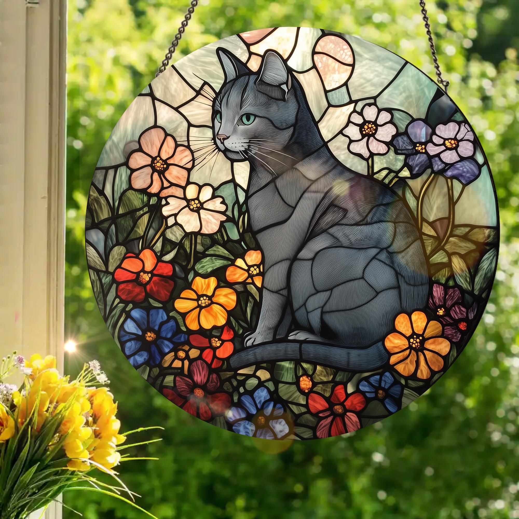 Russian Blue Cat: Stained Glass Style Window Hanging - Etsy