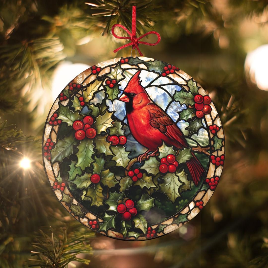 Cardinal & Holly: Stained Glass-style Christmas Ornament - Made With ...