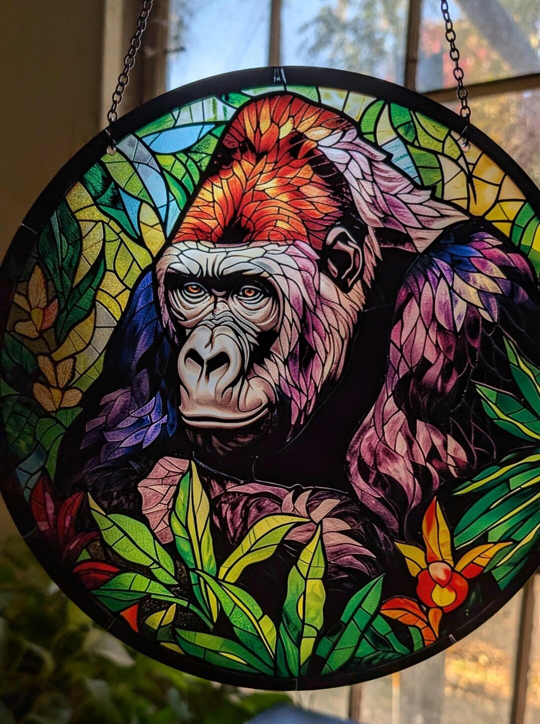 Silverback Gorilla: Stained Glass Style Window Hanging - Etsy