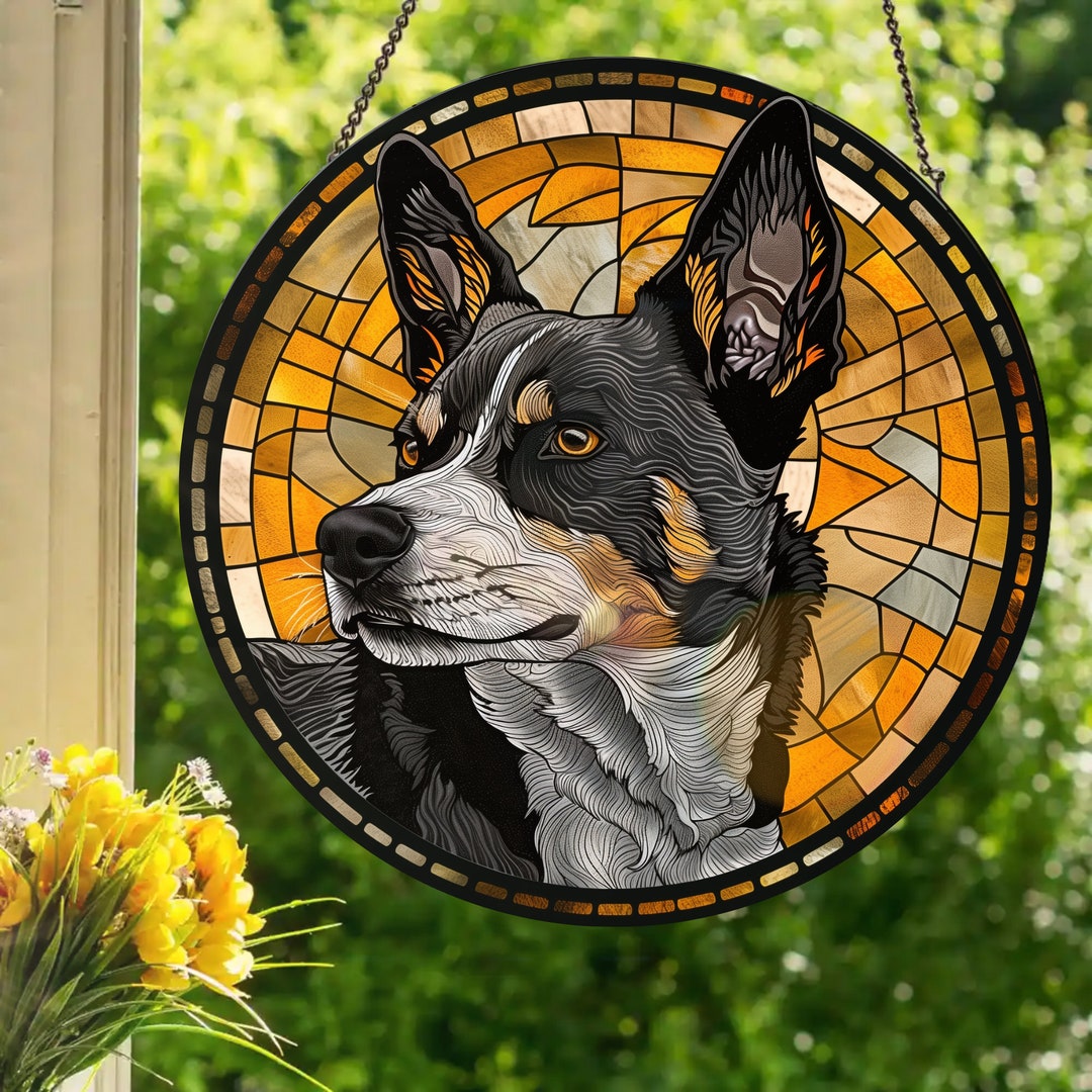 Tri-color Cattle Dog: Stained Glass Style Window Hanging - Etsy