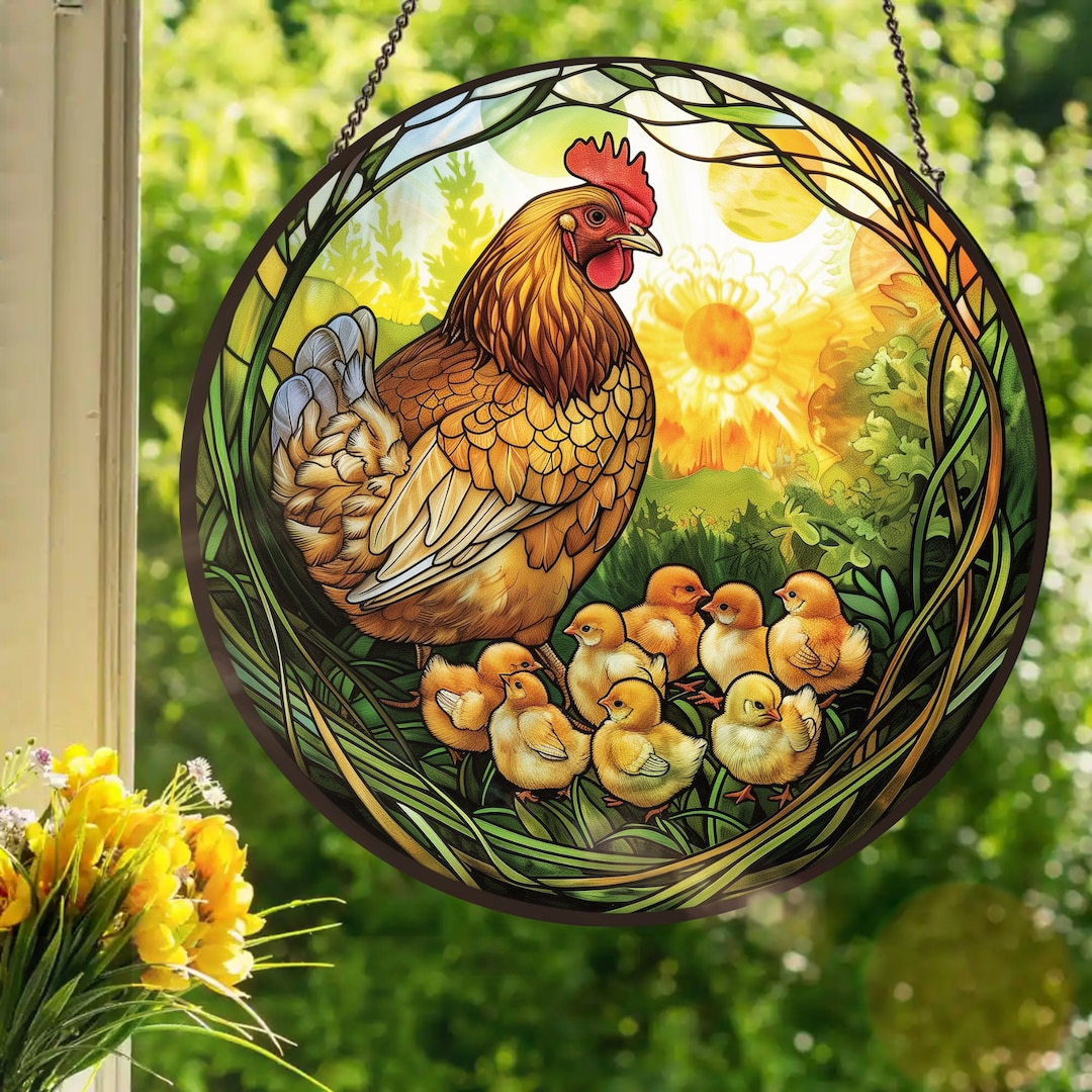 Spring Hen and Chicks: Stained Glass Style Window Hanging - Etsy