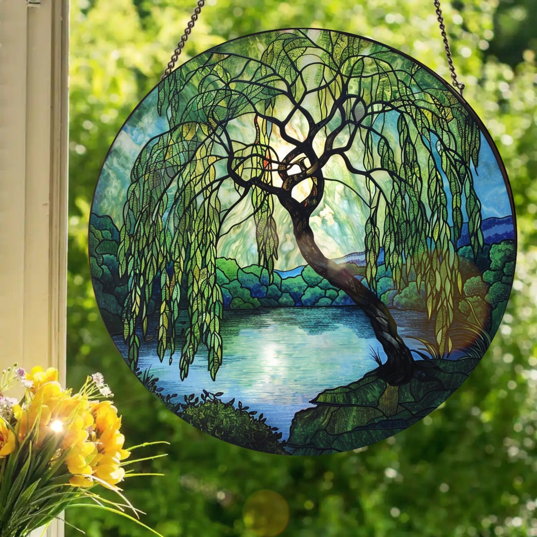 Weeping Willow: Stained Glass Style Wall or Window Hanging - Etsy