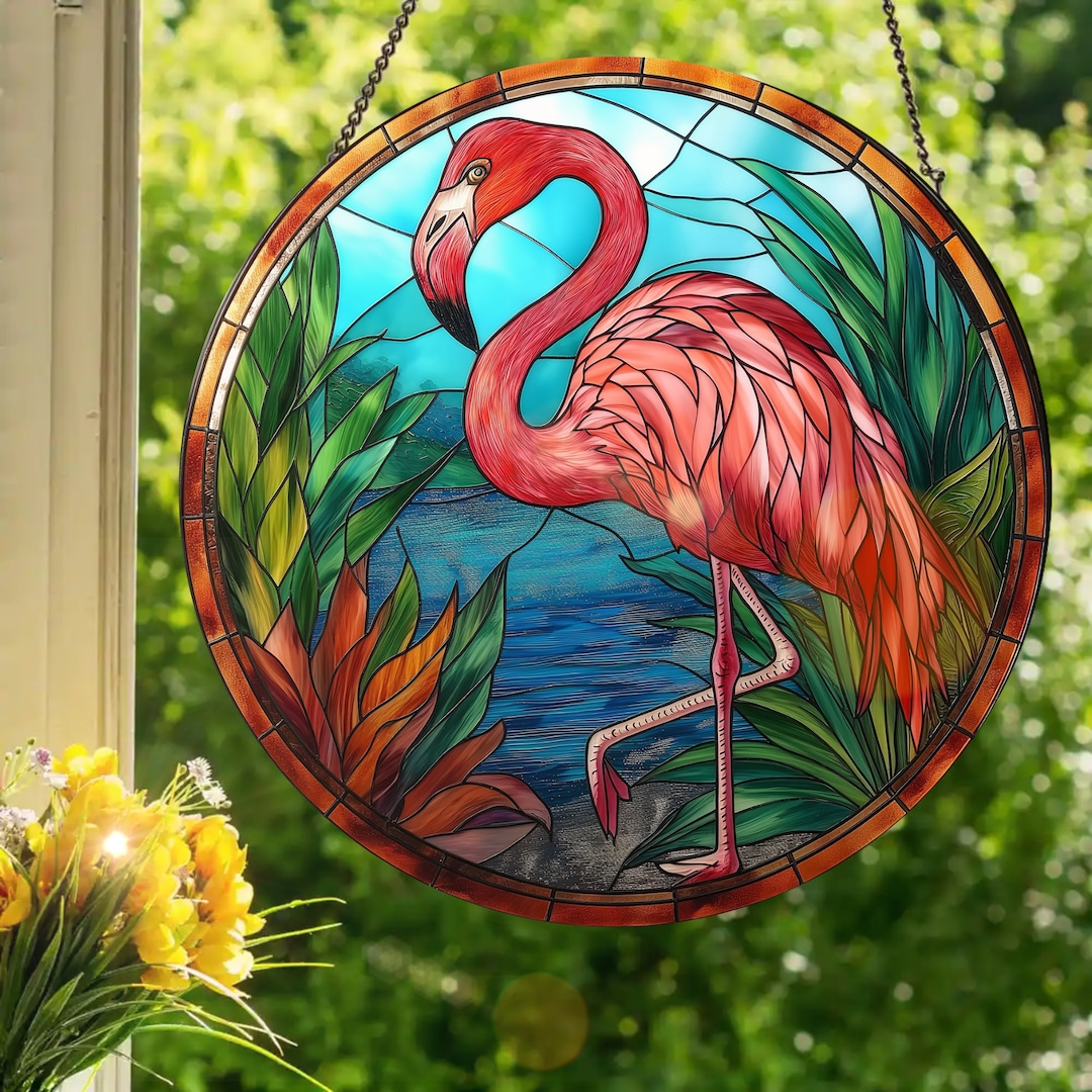 Flamingo: Stained Glass Style Window Hanging - Etsy