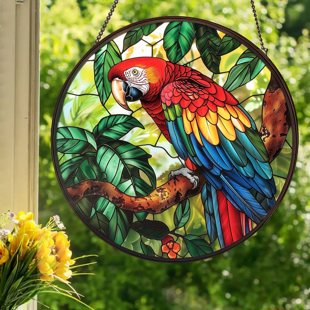 Scarlet Macaw: Stained Glass Style Wall or Window Hanging - Etsy