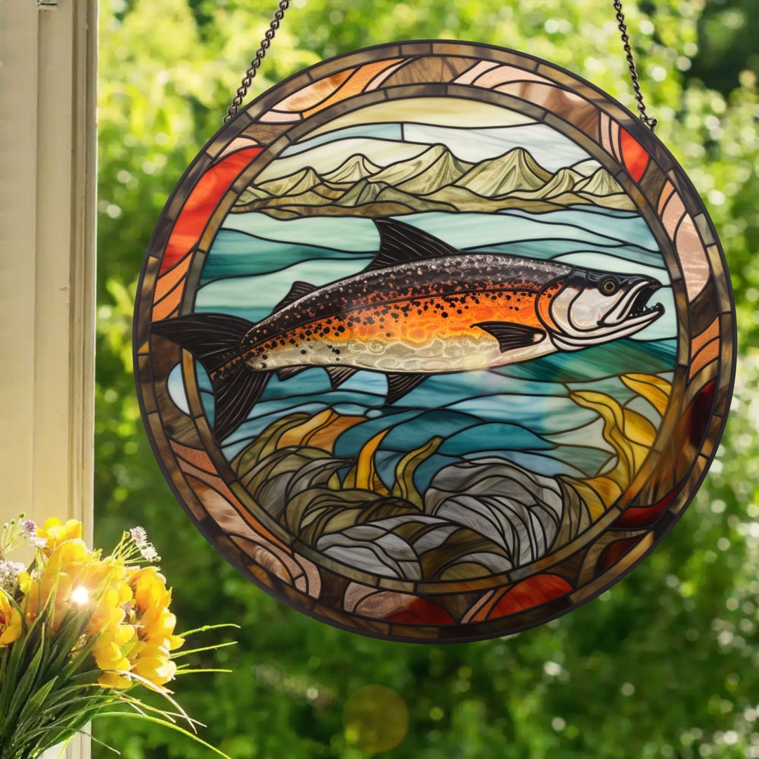 Pacific Salmon: Stained Glass Style Window Hanging - Etsy