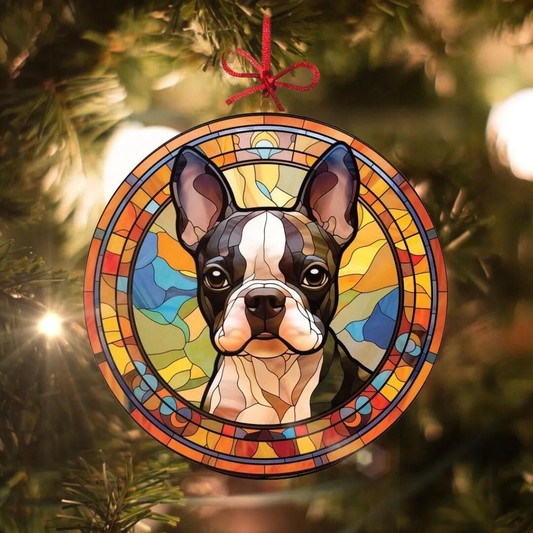 Boston Terrier: Stained Glass-style Christmas Ornament - Made With Real ...