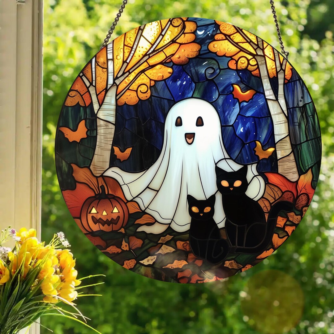 Happy Ghost: Stained Glass Style Wall or Window Hanging - Etsy