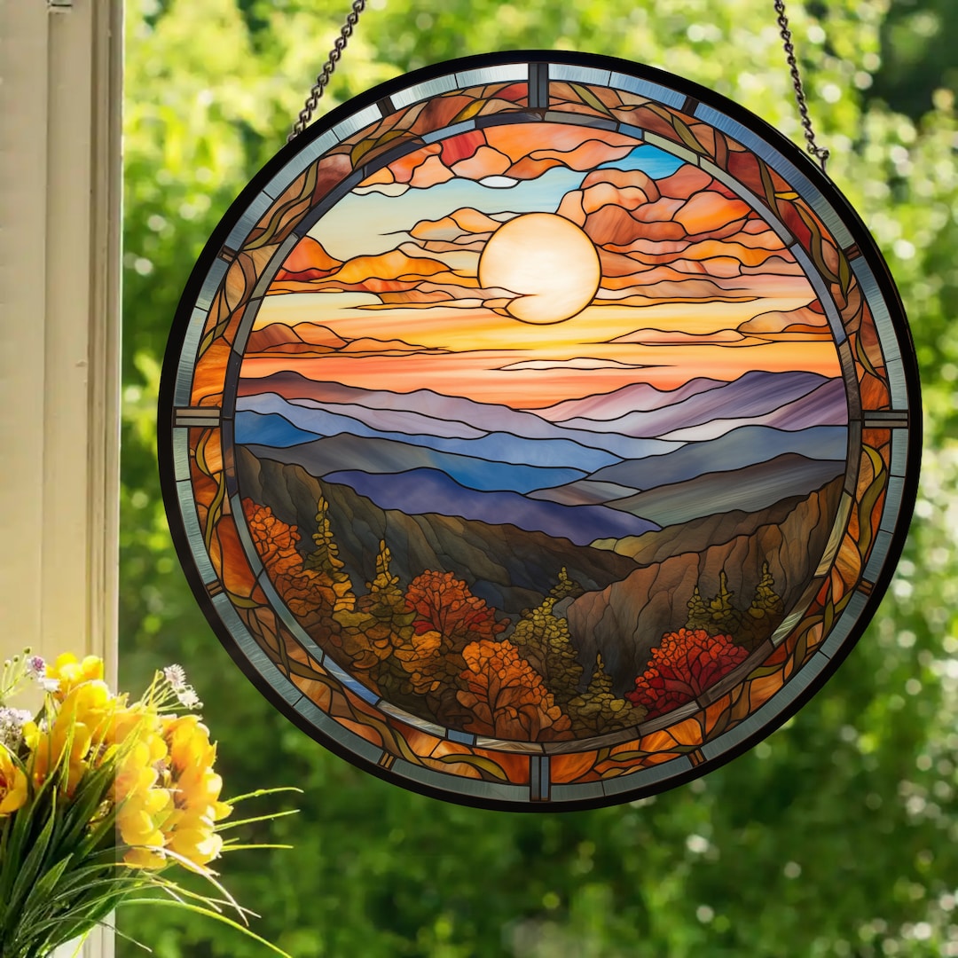 Smoky Mountains: Stained Glass Style Window Hanging - Etsy
