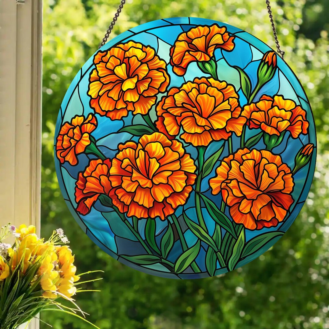 Marigolds: Stained Glass Style Wall or Window Hanging - Etsy